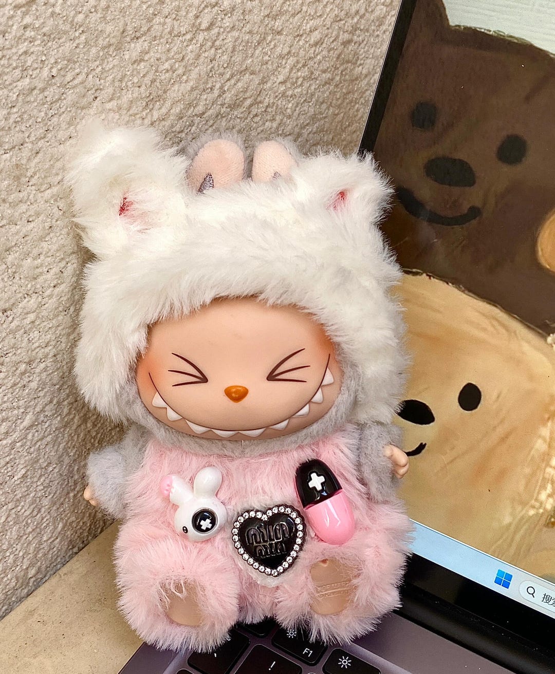 Pink Punk Labubu* Outfit – Handmade Plush Costume With Bunny, Pill ...