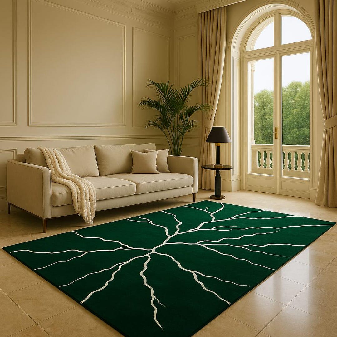 Hand-tufted Wool Rug, Abstract Green Lightning Pattern, Modern ...