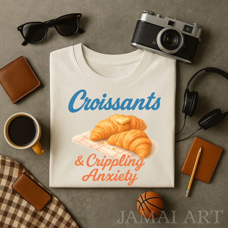 Croissants and Crippling Anxiety PNG, Funny Retro Breakfast Design ...