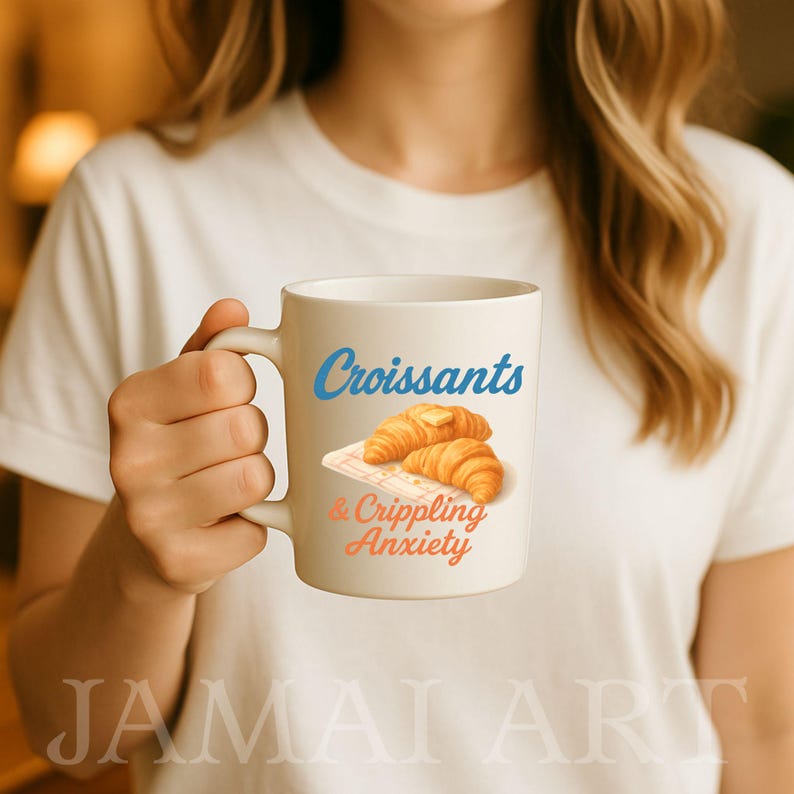 Croissants and Crippling Anxiety PNG, Funny Retro Breakfast Design ...