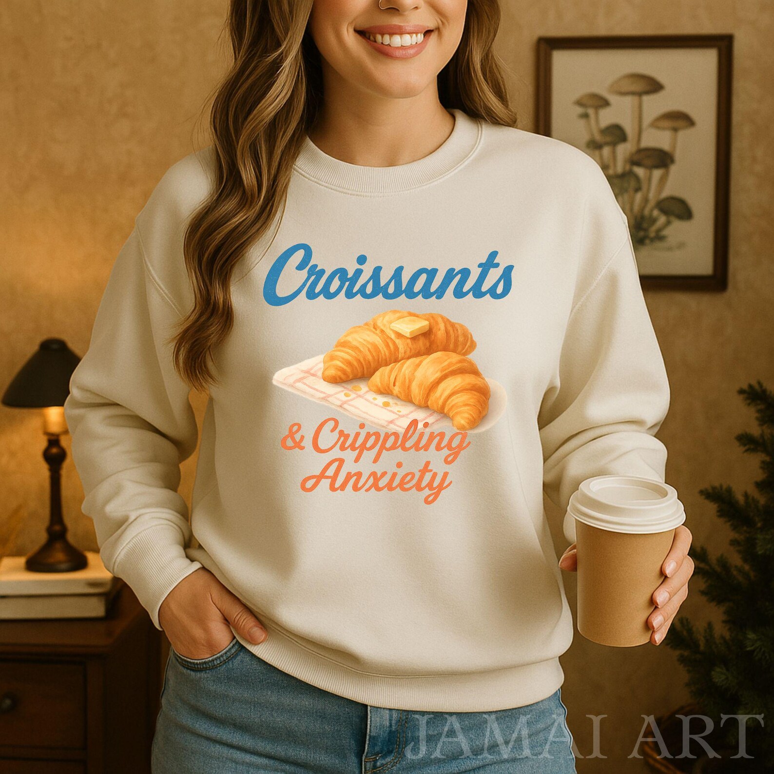 Croissants and Crippling Anxiety PNG, Funny Retro Breakfast Design ...