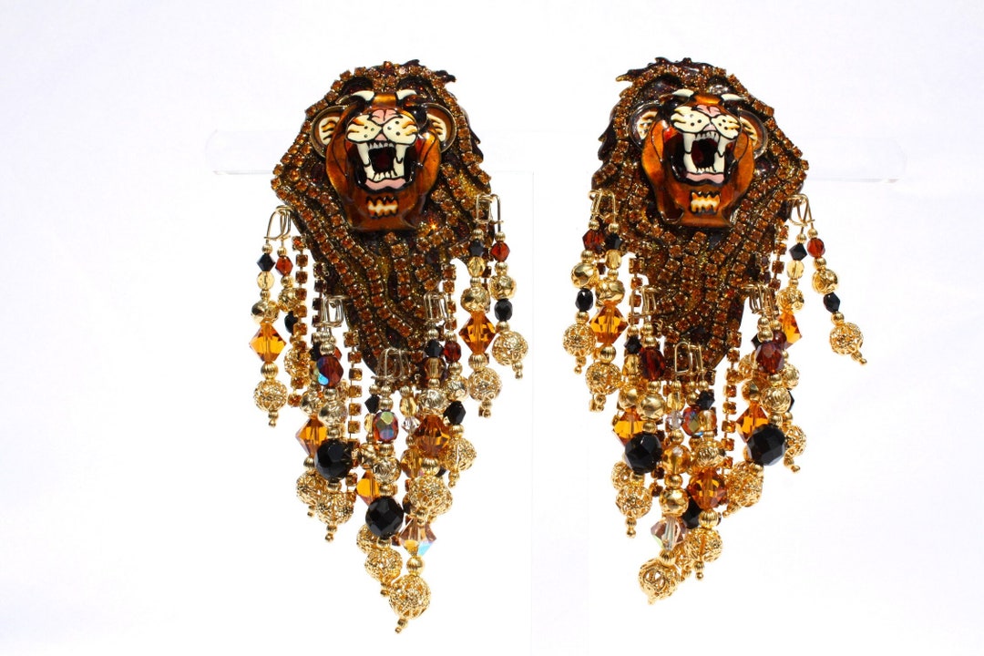Lunch at the Ritz Earrings King of the Jungle Fierce Lion Wild Jungle ...
