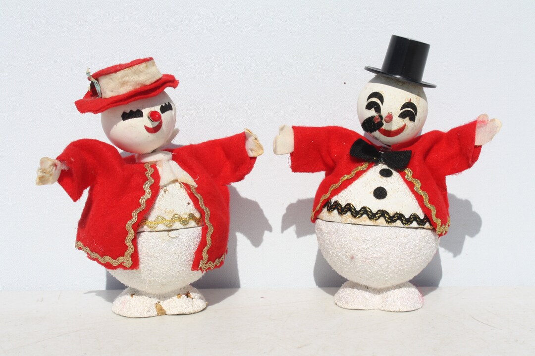 Vintage Snowman Bobblehead Couple Pair Figurine Candy Container ...