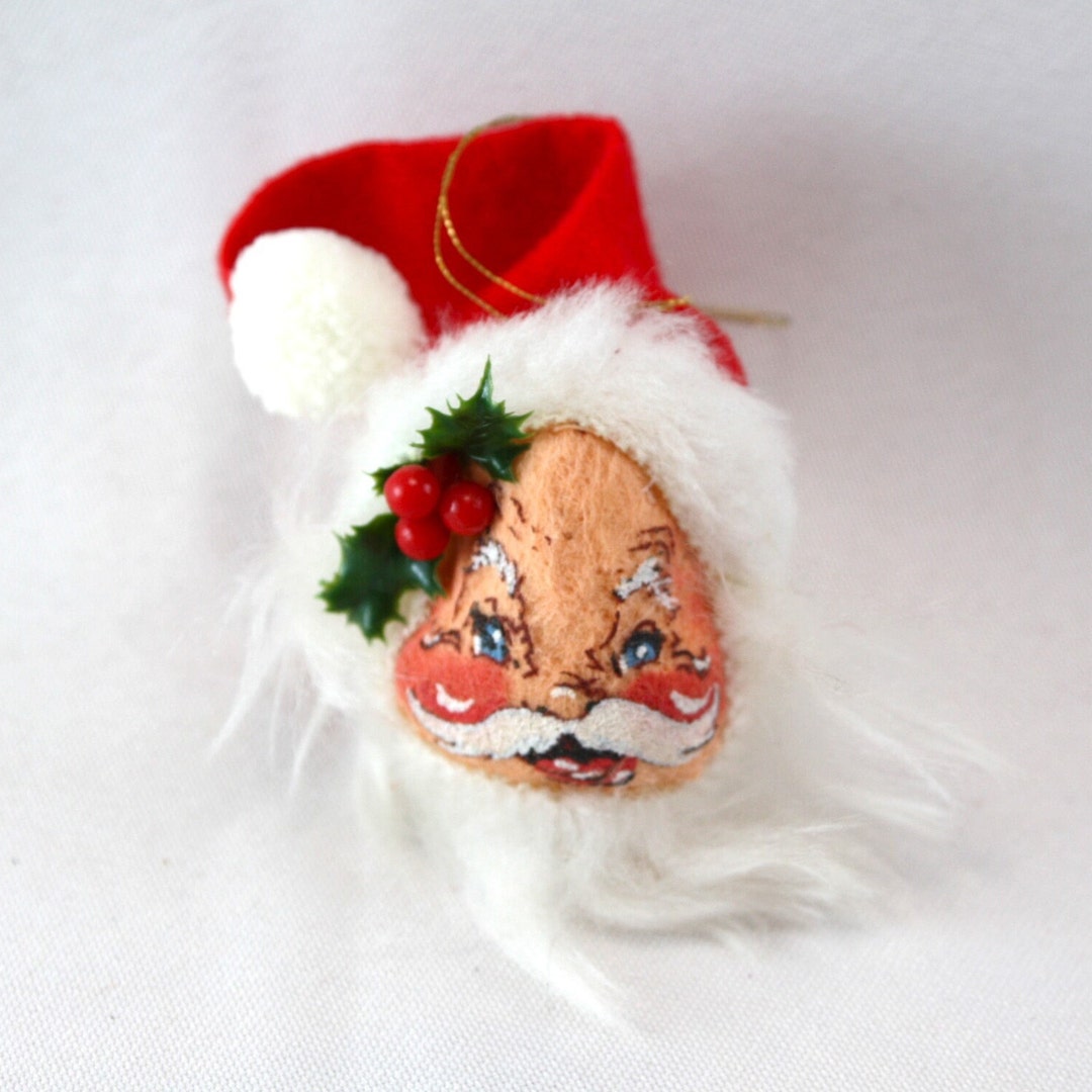Vintage Annalee Doll Felt Christmas Santa Claus Head Ornament Christmas ...