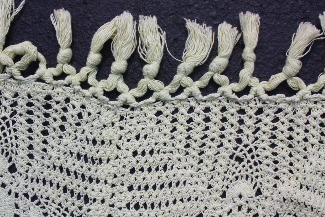 Vintage Crocheted Blanket Throw Afghan Coverlet Tablecloth Mint Green ...