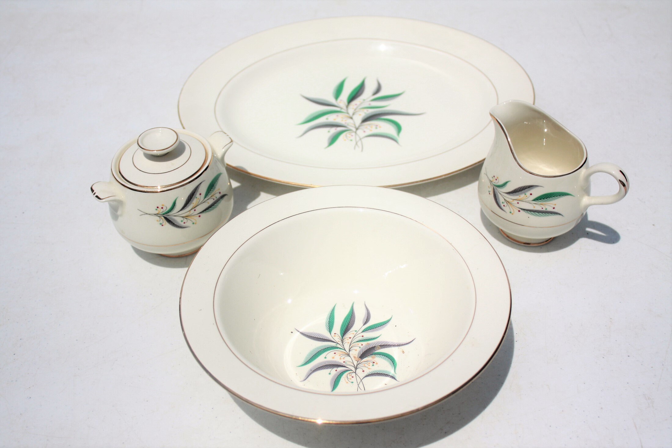 Vintage Homer Laughlin Teal Gray Gold Leaves & Berries Pattern | Etsy