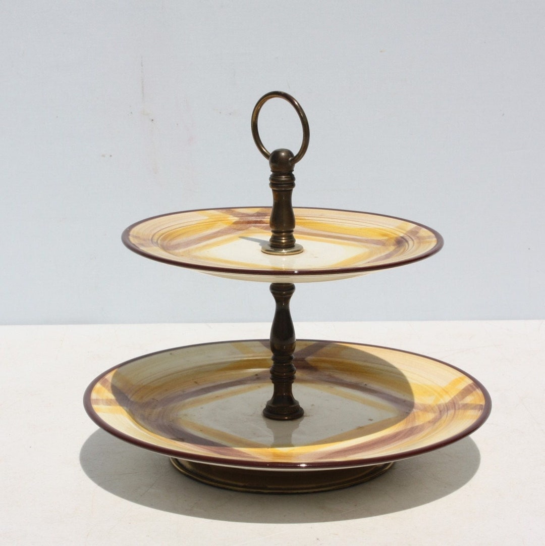 Vintage 2 Tier Tidbit Tray Plate Ceramic Pottery "organdie" Pattern ...