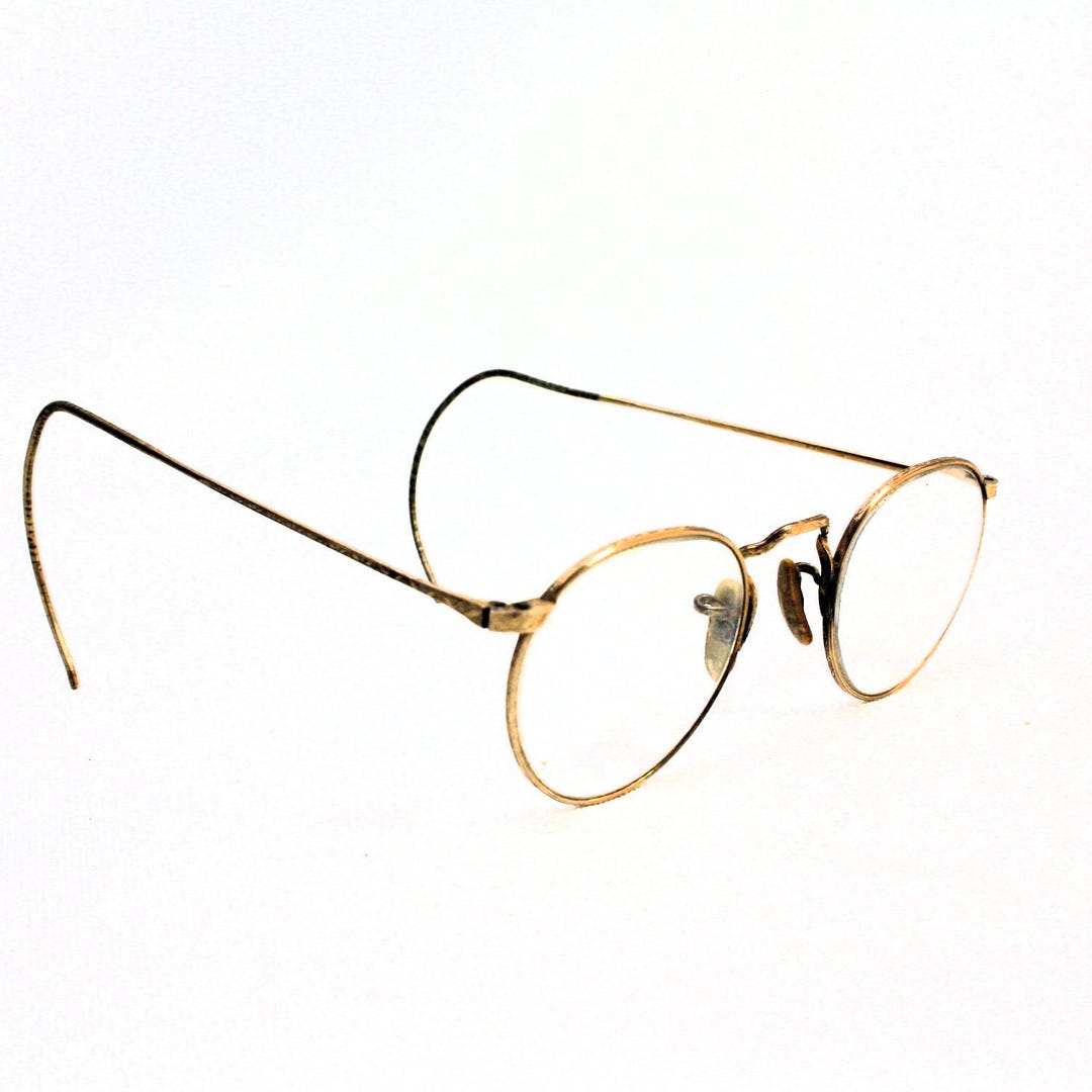 Antique Vintage Wire Rimmed Eyewear Eyeglasses Roundish Bifocals Gold ...