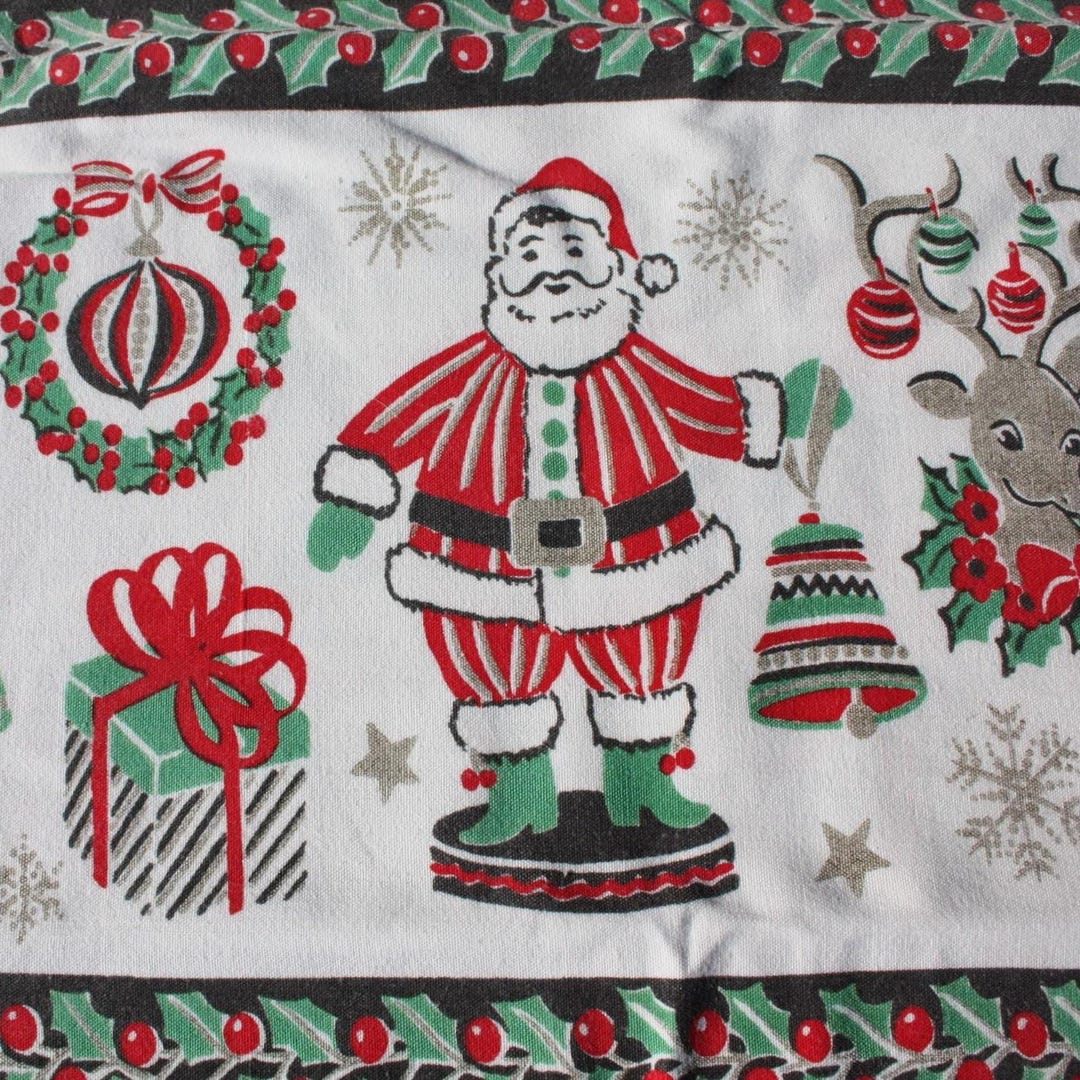 Vintage Christmas Tablecloth Holiday Motifs Border Party Table Decor ...