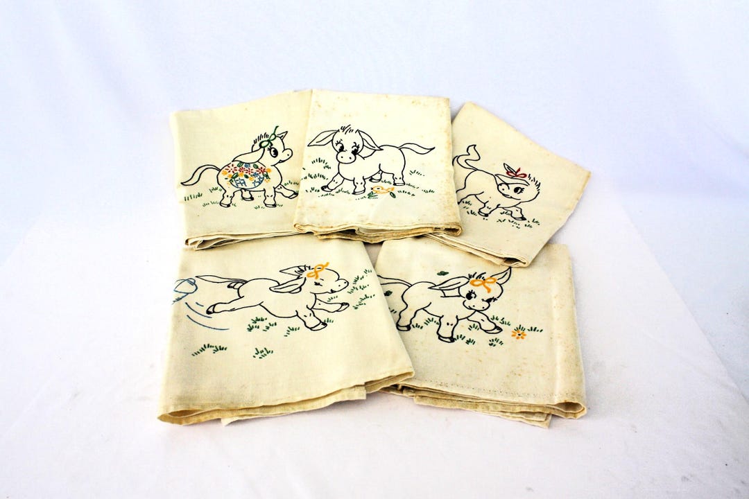 Vintage Kitchen Hand Dish Tea Towel Cotton Painted Stamped Donkeys ...