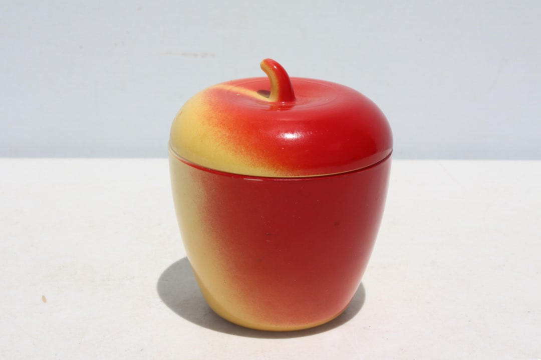 Vintage Apple Fruit Jelly Jam Jar Canister Trinket Storage With Lid Red ...