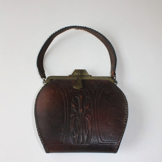 Antique Vintage Hand Tooled Embossed Distressed Leath… - Gem