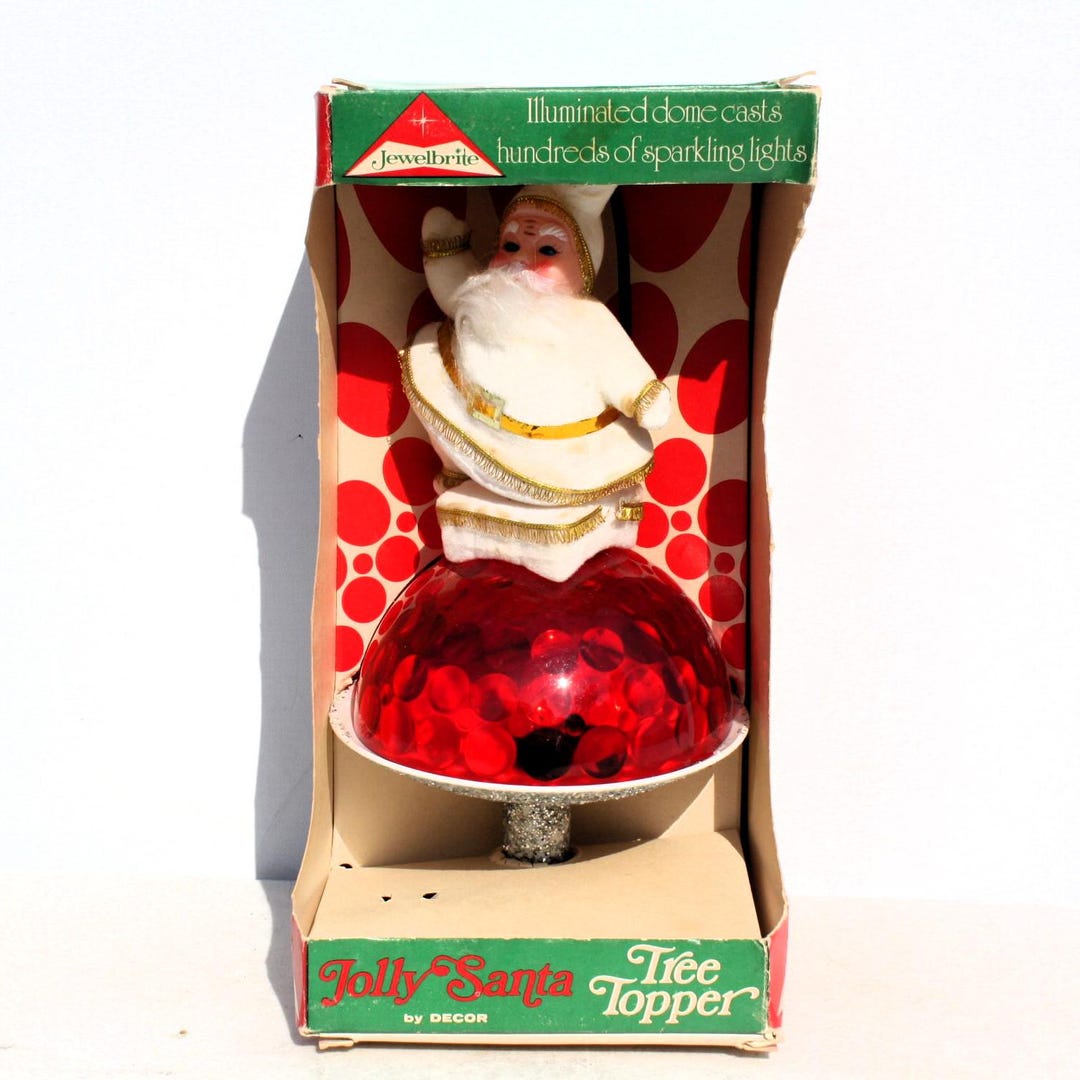 Vintage Christmas Tree Topper Light up Jewelbrite Jolly Santa Tree ...
