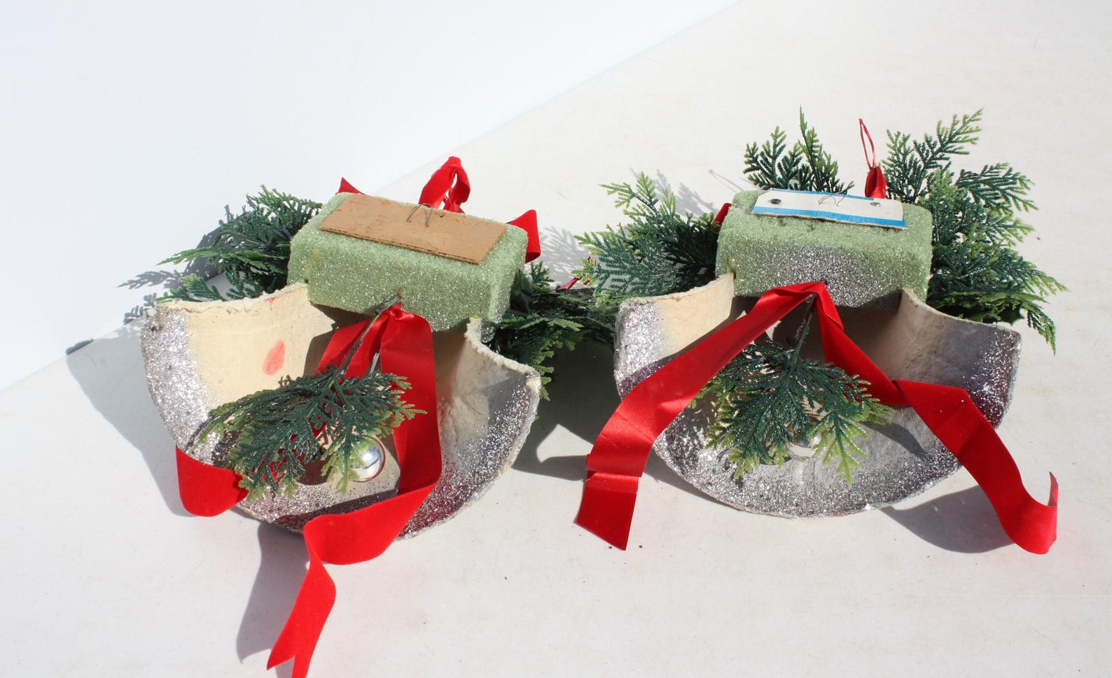 Vintage Christmas Bells Door Wall Decor Silver Glitter Paper Mache ...