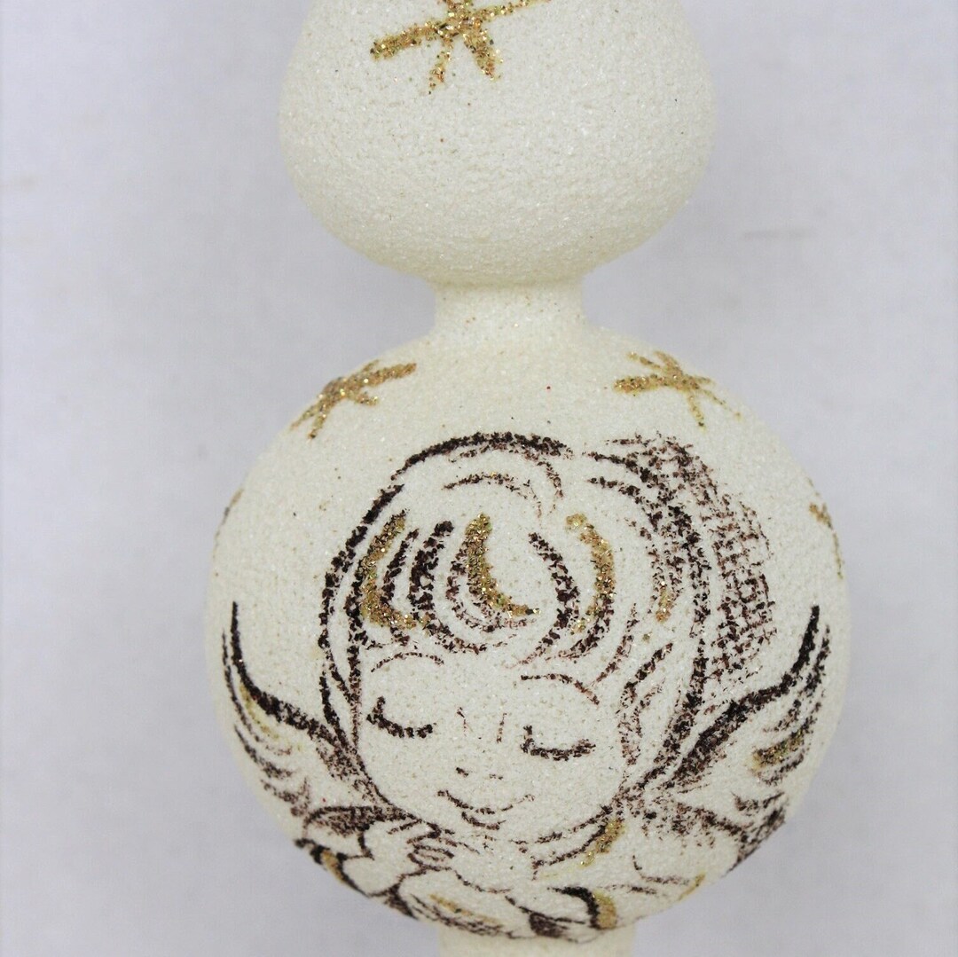 Vintage Christmas Tree Glass Tree Topper Angel White Snow Glittered ...