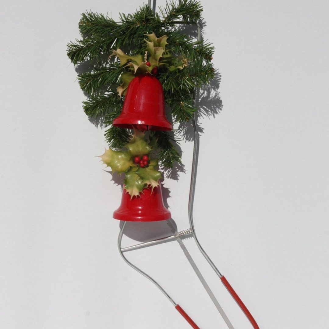 Vintage Red Plastic Bell Metal Sock Stretcher Form Christmas Stocking ...