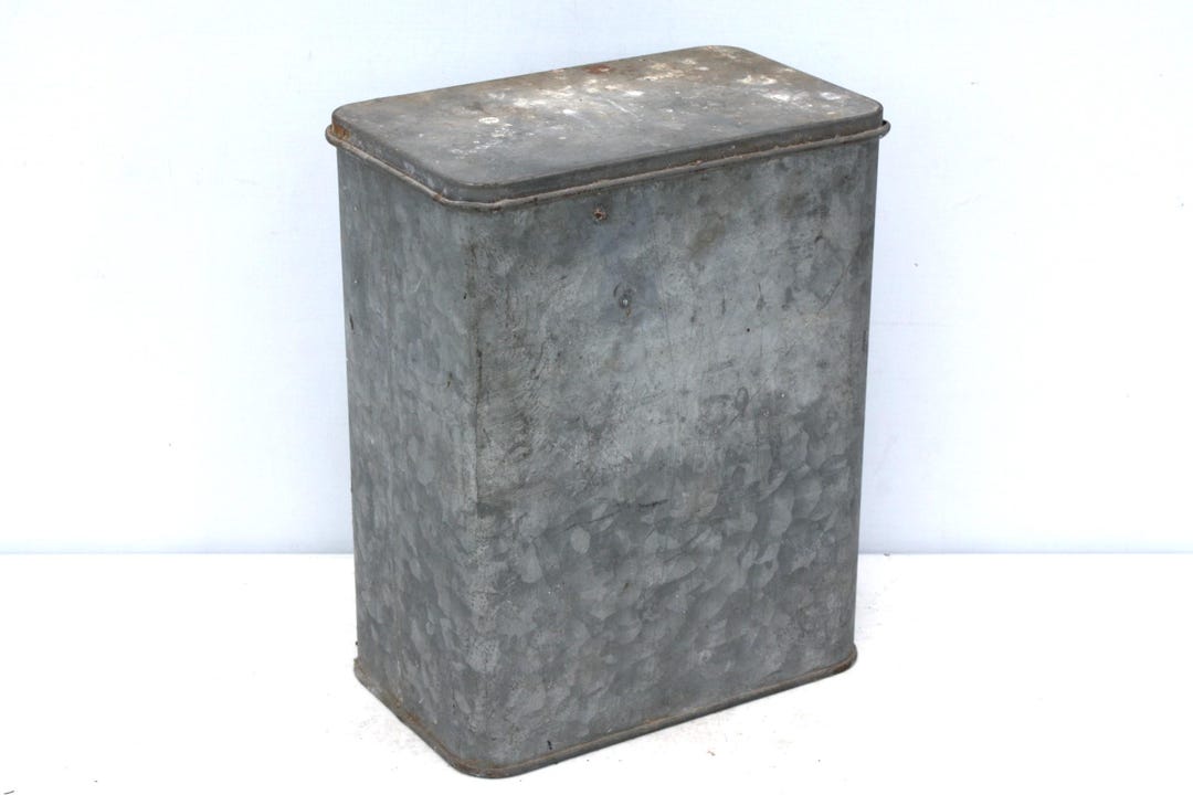 Vintage Galvanized Metal Box Container Storage With Removable Lid ...