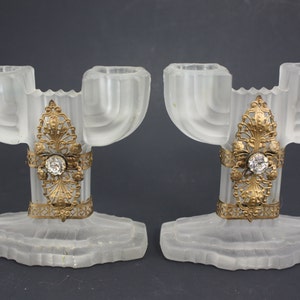 Vintage Crystal Candlesticks Frosted Double Candleholder - Etsy
