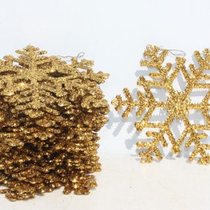 Vintage Christmas Gold Glitter Snowflakes Ornaments Plastic Unbreakable ...