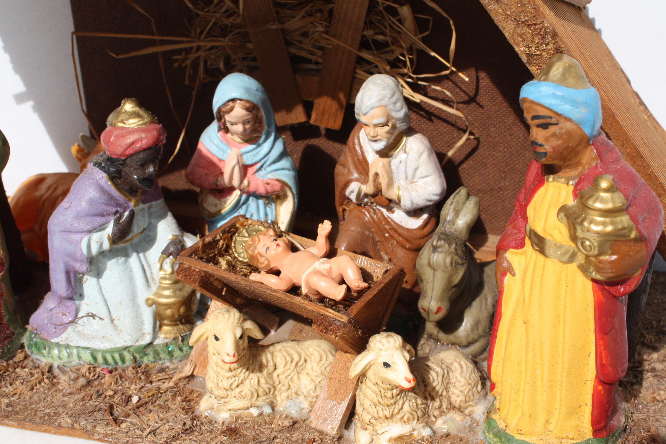 Vintage Christmas Nativity Creche Stable Manger Set West | Etsy
