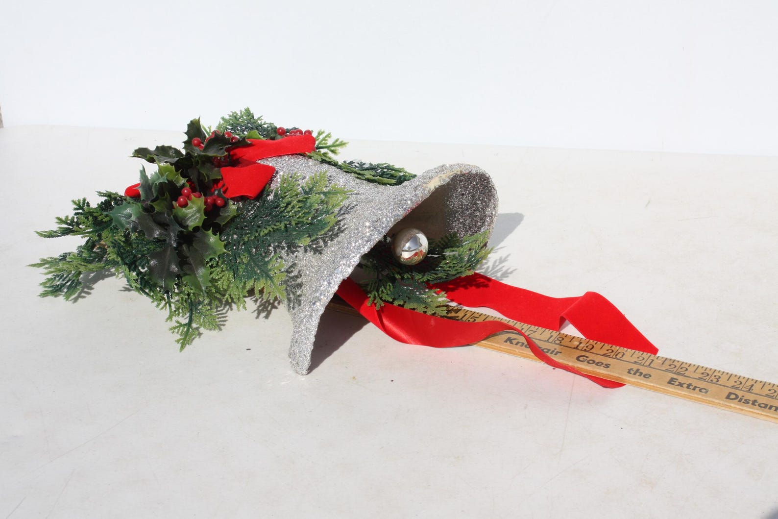 Vintage Christmas Bells Door Wall Decor Silver Glitter Paper Mache ...