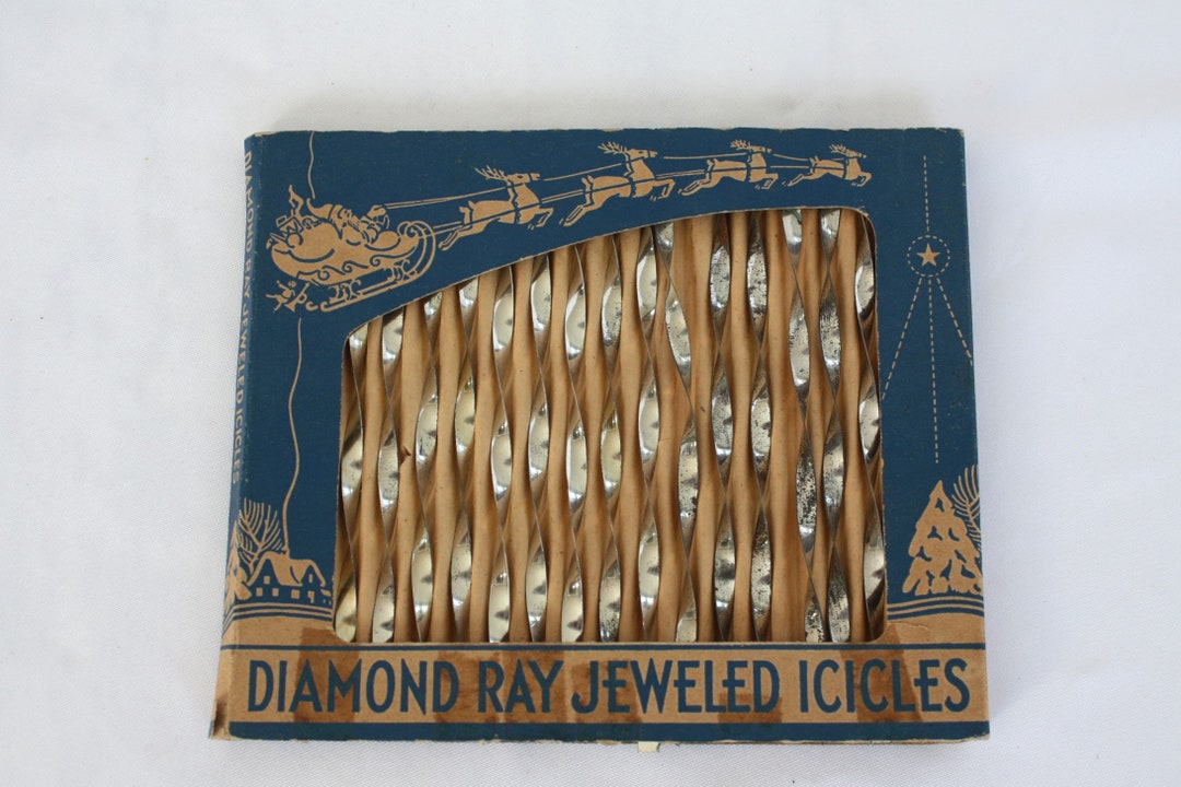 Vintage Christmas Ornament Diamond Ray Jeweled Icicles Silver Metal ...