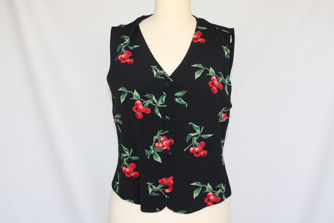 Vintage Women's Carole Little Vest Cherry Print 90's Rockabilly ...