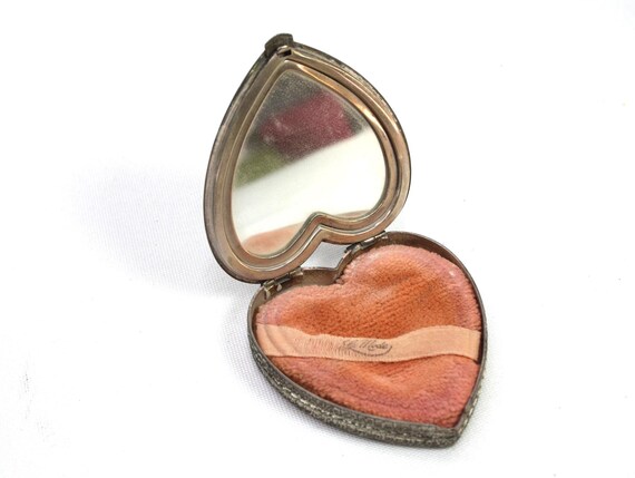Vintage La Mode Sterling Silver Compact Heart Shaped … - Gem