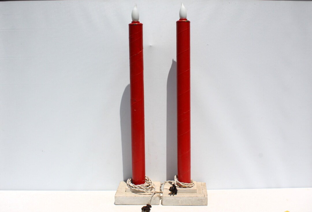 Vintage Christmas Candles Electric Light up Red Large Early Handcrafted ...