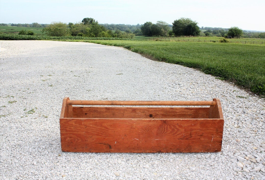 Vintage Wood Tool Box Tool Caddy Box Crate Tote Trug Large Storage ...