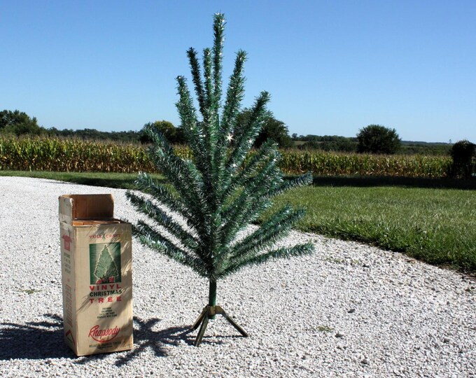 Vintage Aluminum Tinsel Vinyl Christmas Tree Green Silver Rhapsody Yule ...