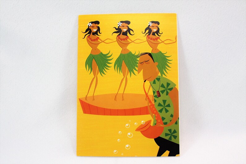 Vintage Shag Josh Agle Hula Dancers & Saxophone Note Greeting - Etsy