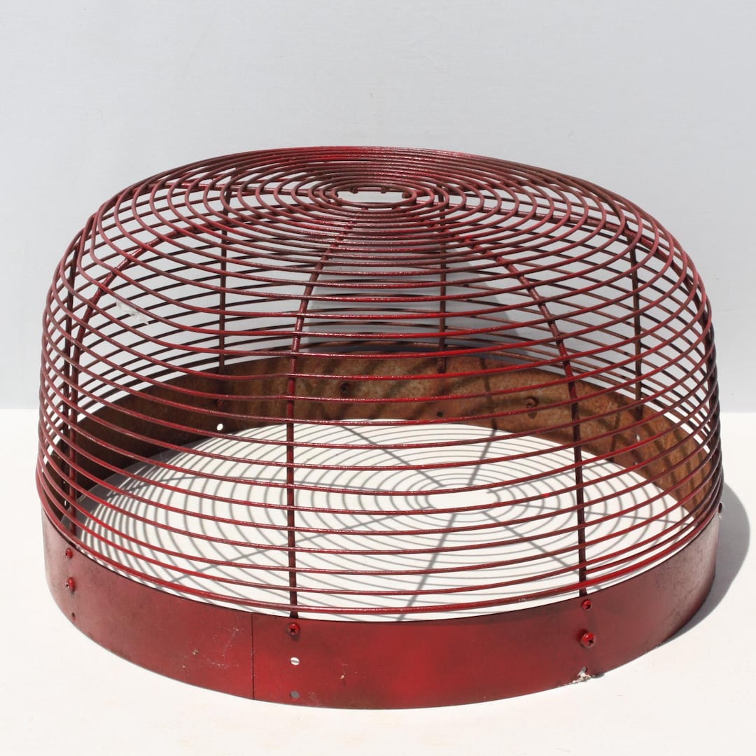 Vintage Metal Industrial Fan Cage Grate Cover Large Painted Red ...
