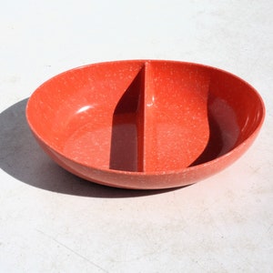 Vintage Melmac Melamine Oval Divided Serving Bowl Dish Orange Speckled ...