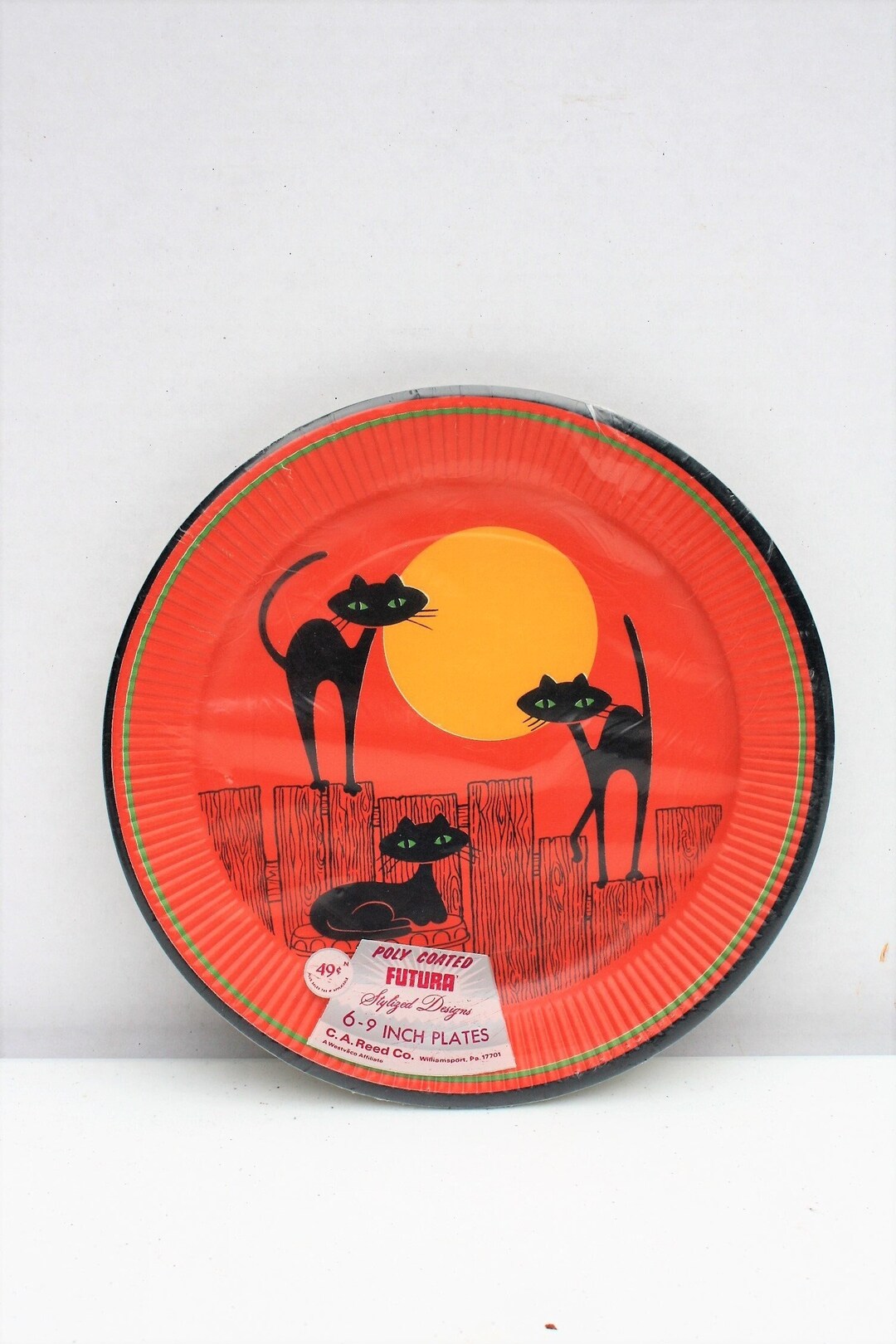 Vintage Halloween Paper Plates Mod Black Alley Cats Original Package ...