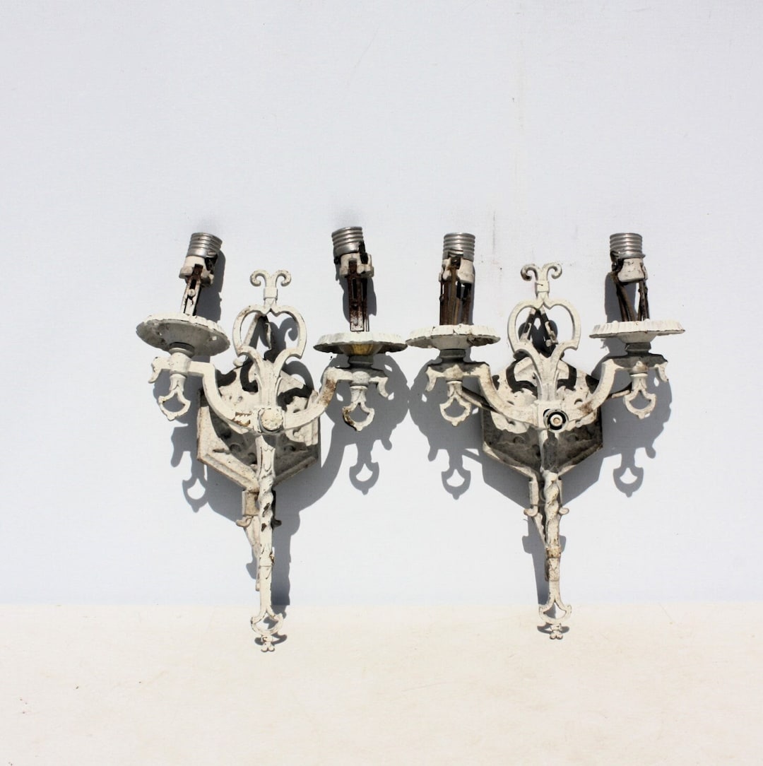 Vintage Cast Metal Painted White Electrical Wall Sconce Matching Pair ...