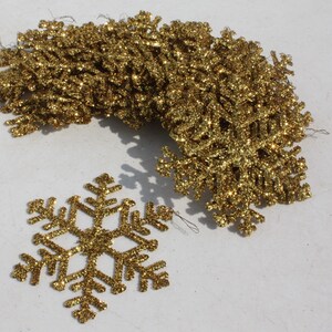 Vintage Christmas Gold Glitter Snowflakes Ornaments Plastic Unbreakable ...