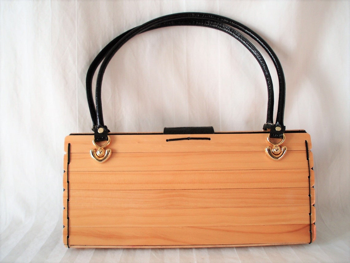 Handcrafted Wood and Leather Purse Natural Wood and Black - Etsy