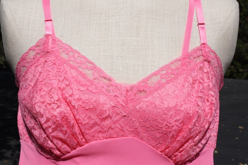 Vintage Full Slip Nylon Pink Hot Pink With Lace Lingerie - Etsy