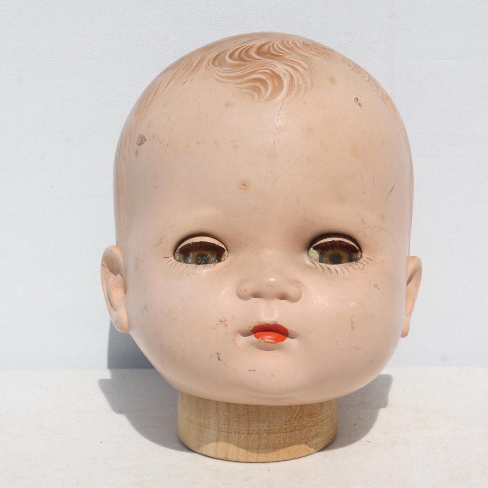 Vintage Creepy Baby Doll Head Only Ideal Sleepy Blinky Eyes Distressed ...
