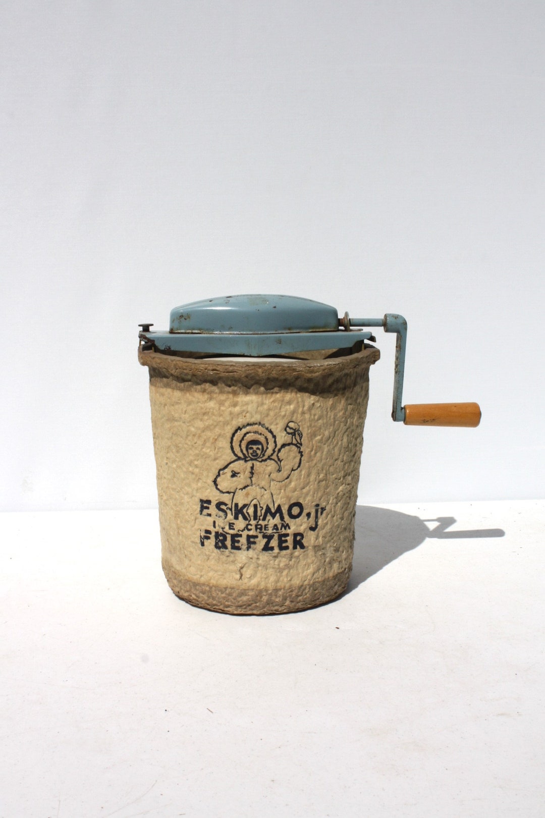 Vintage Eskimo Jr. Ice Cream Freezer Paper Mache Bucket Churn Pail ...