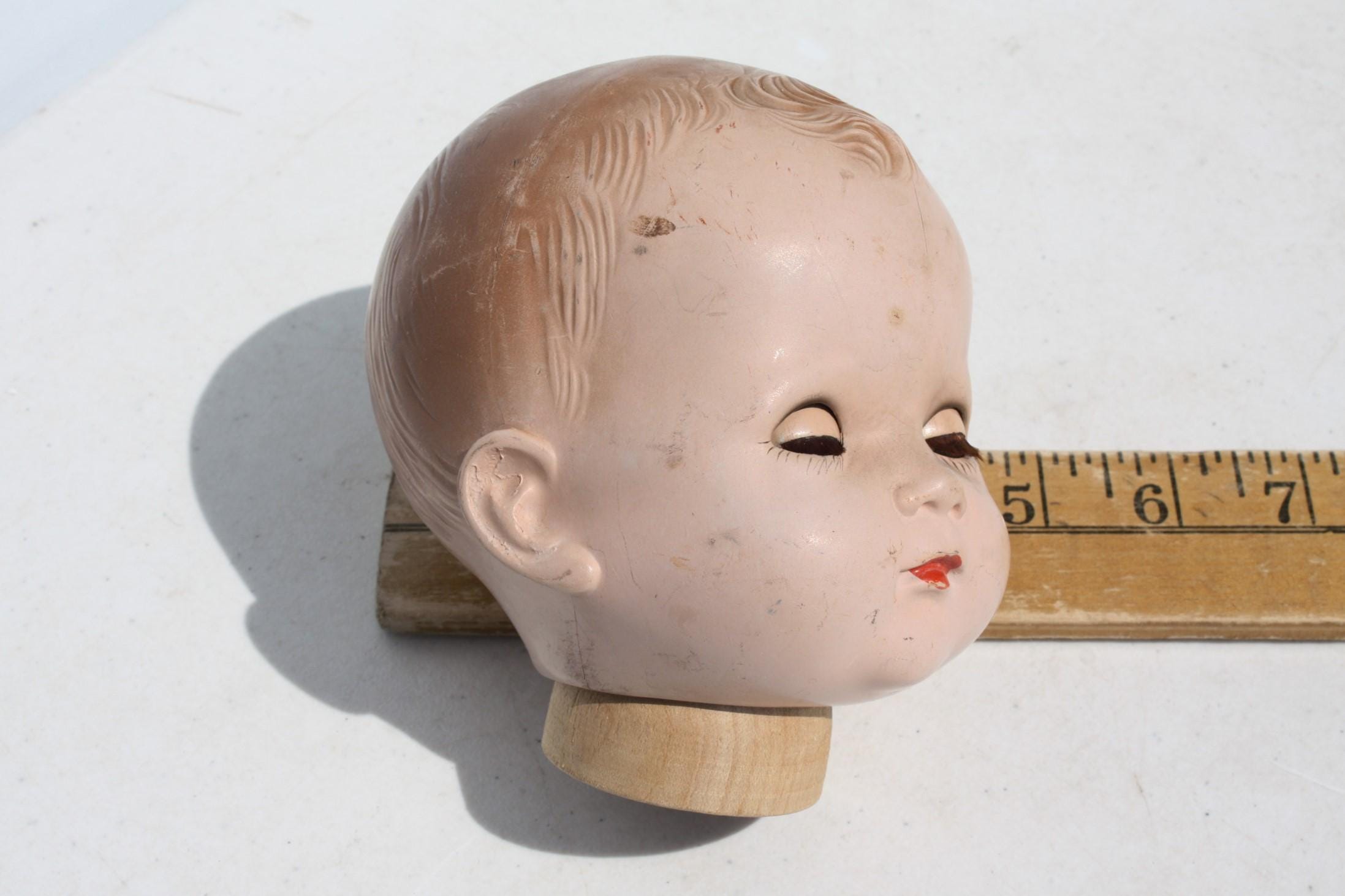 Vintage Creepy Baby Doll Head Only Ideal Sleepy Blinky Eyes Distressed ...