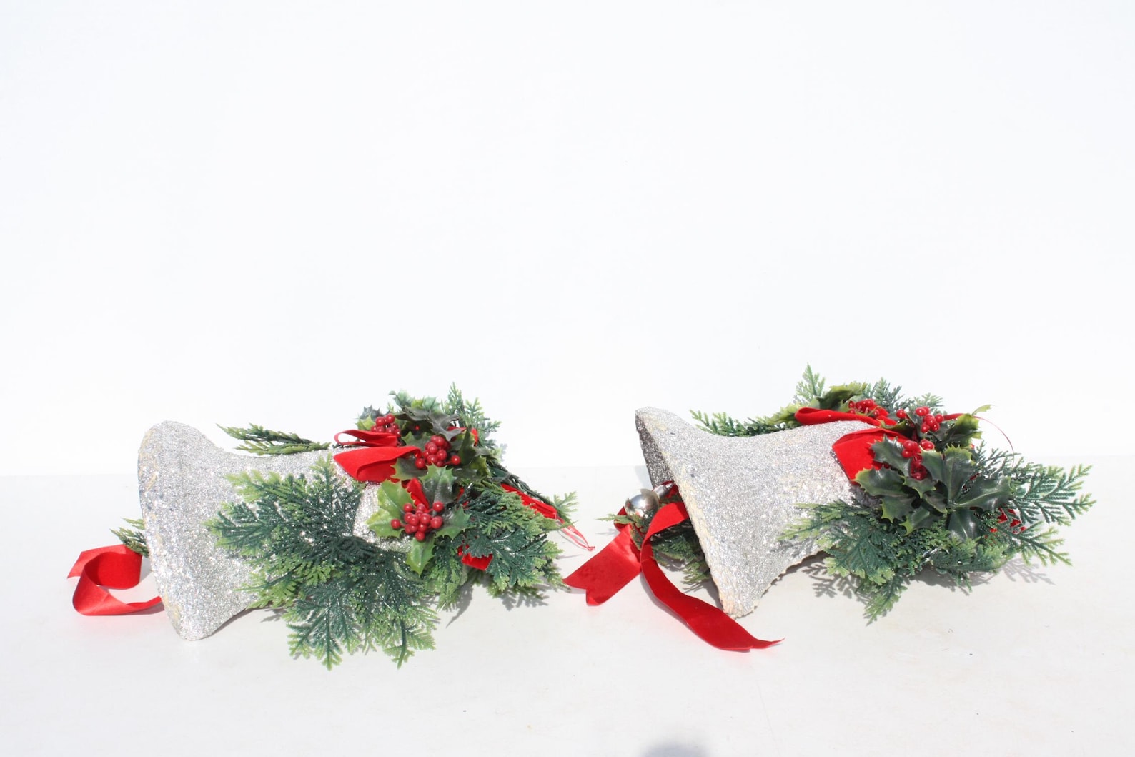 Vintage Christmas Bells Door Wall Decor Silver Glitter Paper Mache ...