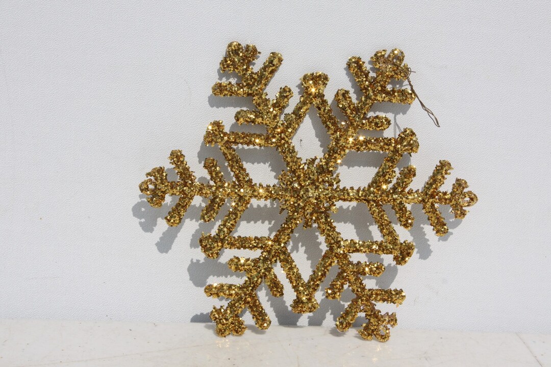 Vintage Christmas Gold Glitter Snowflakes Ornaments Plastic Unbreakable ...