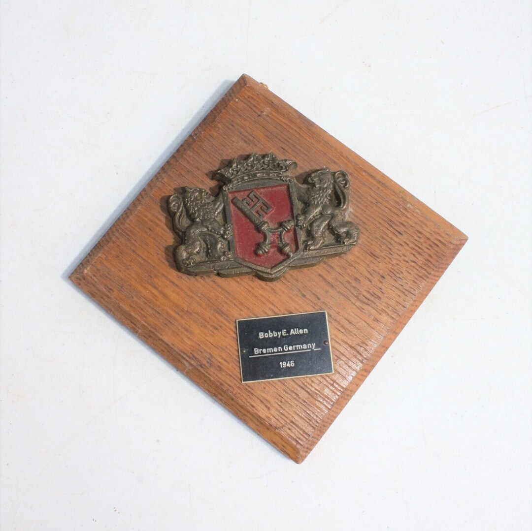 Vintage Bremen Germany 1946 Coat of Arms Shield Crest Wall Plaque Award ...