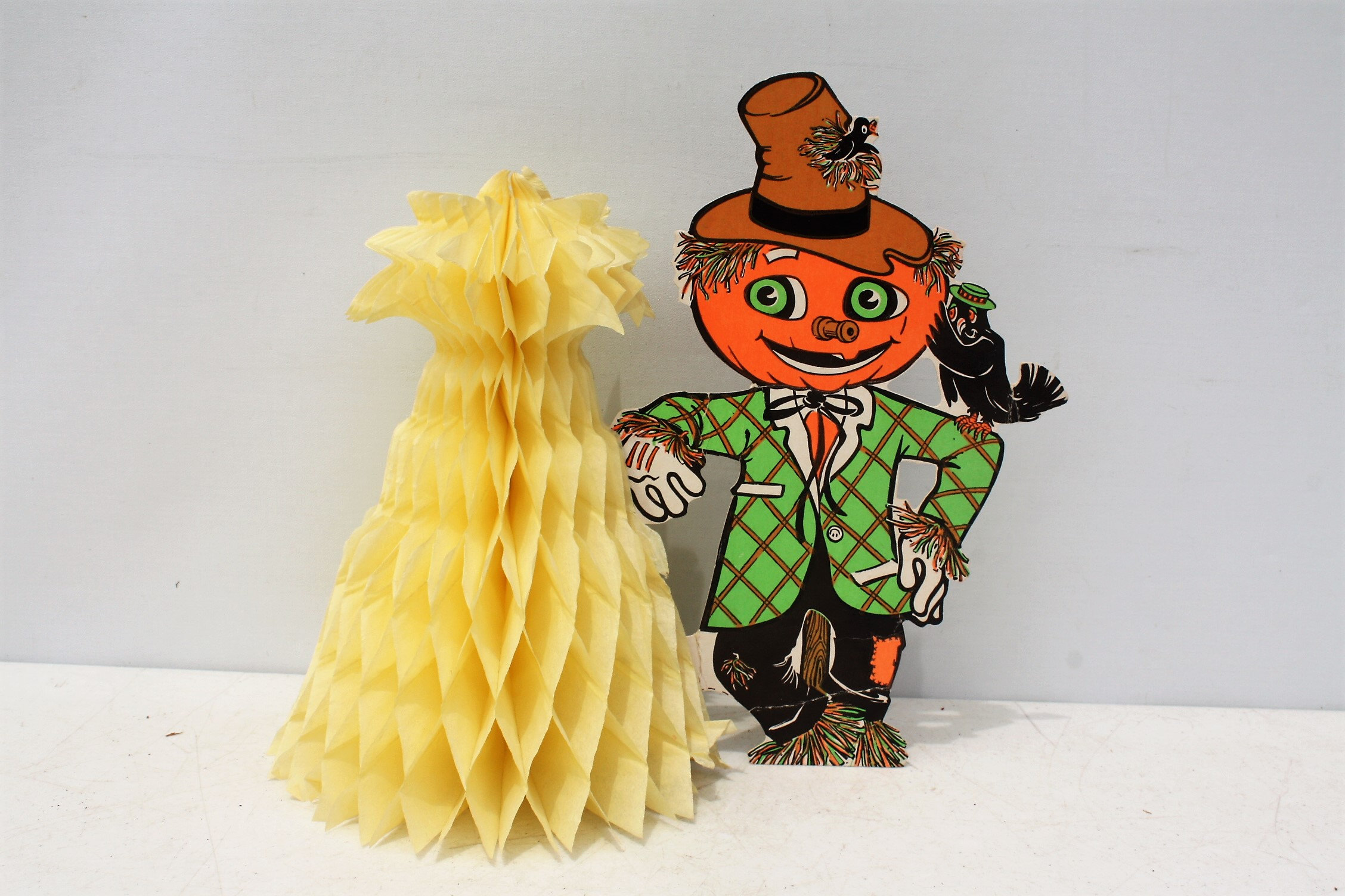 Vintage Beistle Pumpkin Head Scarecrow Honeycomb Corn Shock | Etsy