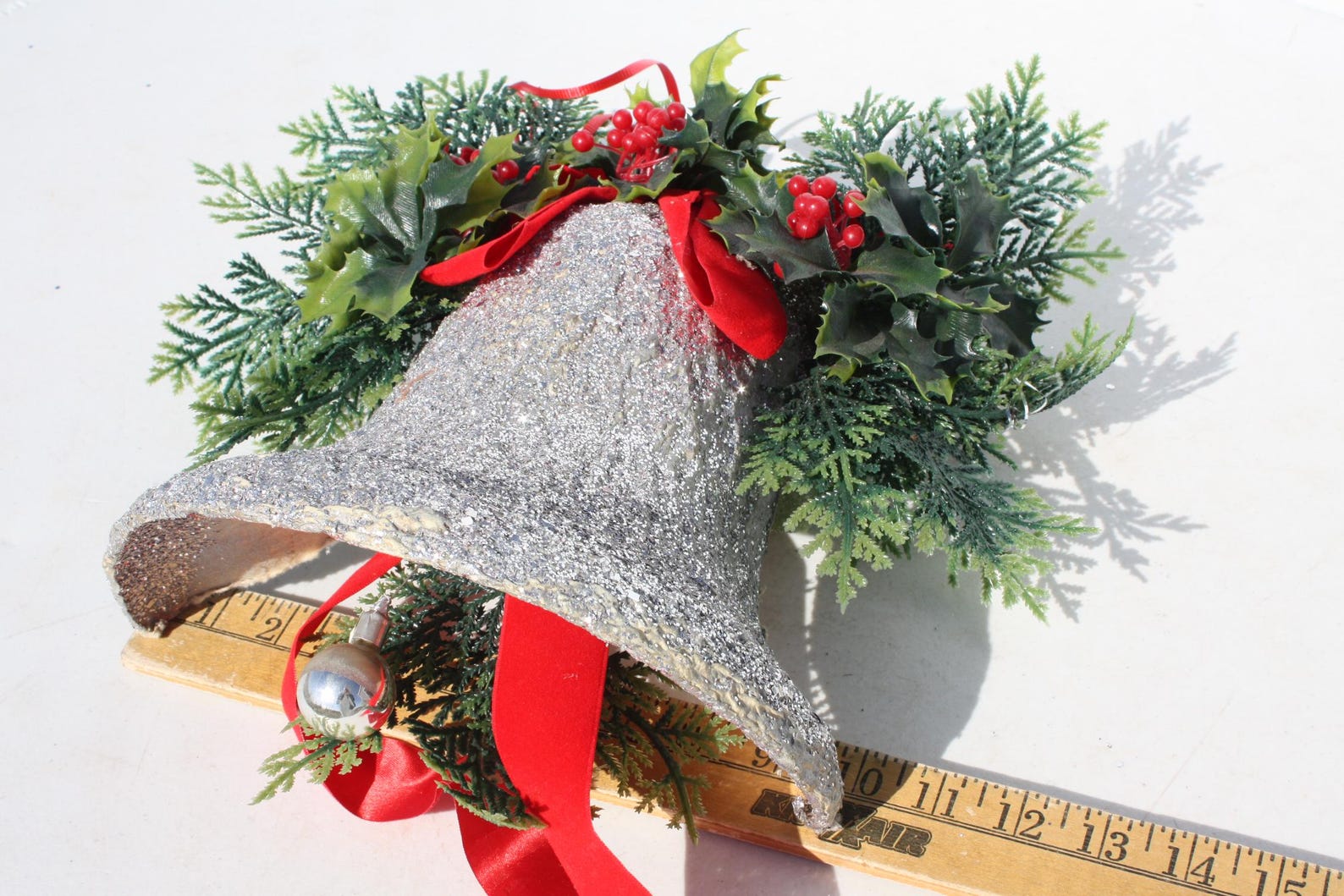 Vintage Christmas Bells Door Wall Decor Silver Glitter Paper Mache ...