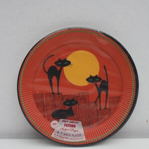 Vintage Halloween Paper Plates Mod Black Alley Cats Original - Etsy