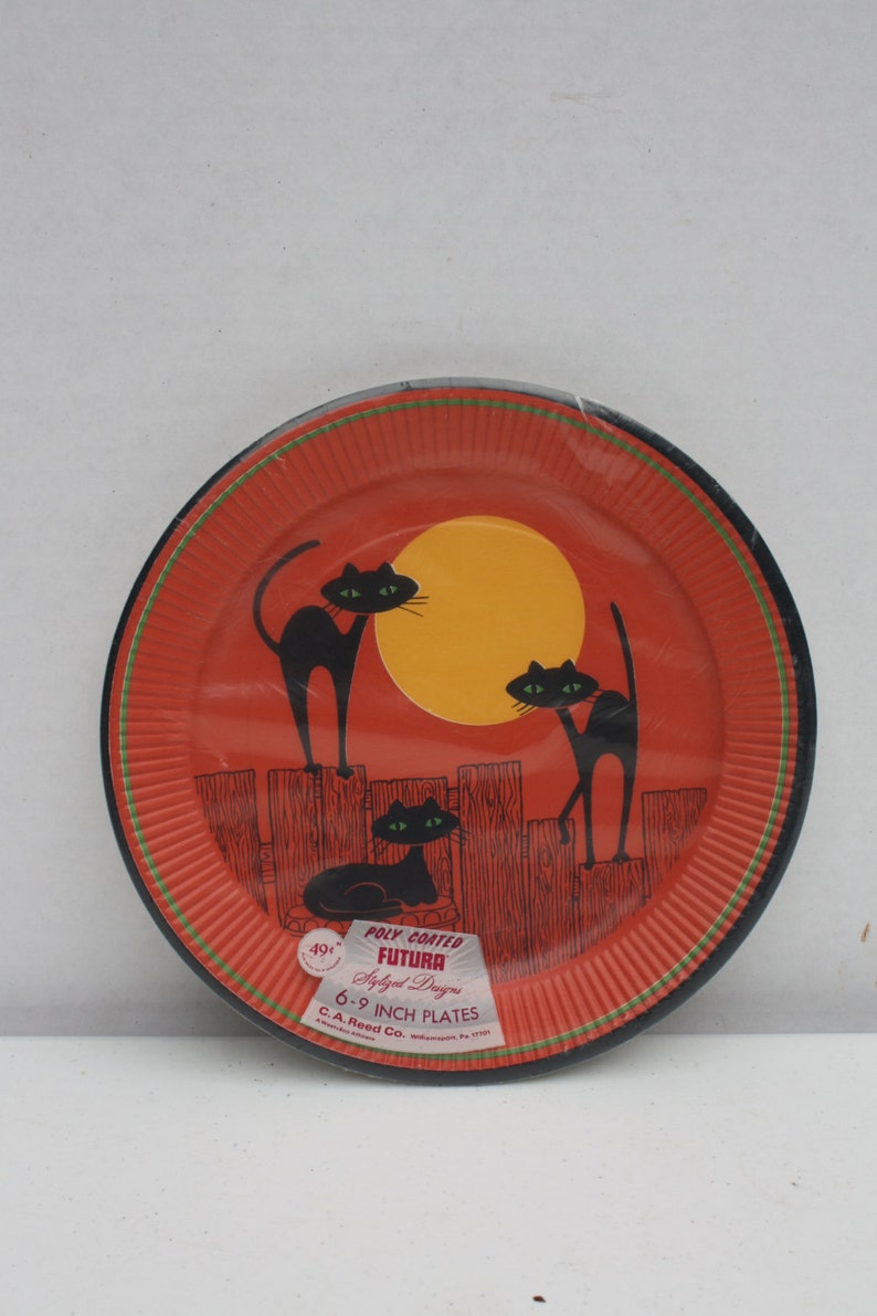 Vintage Halloween Paper Plates Mod Black Alley Cats Original - Etsy