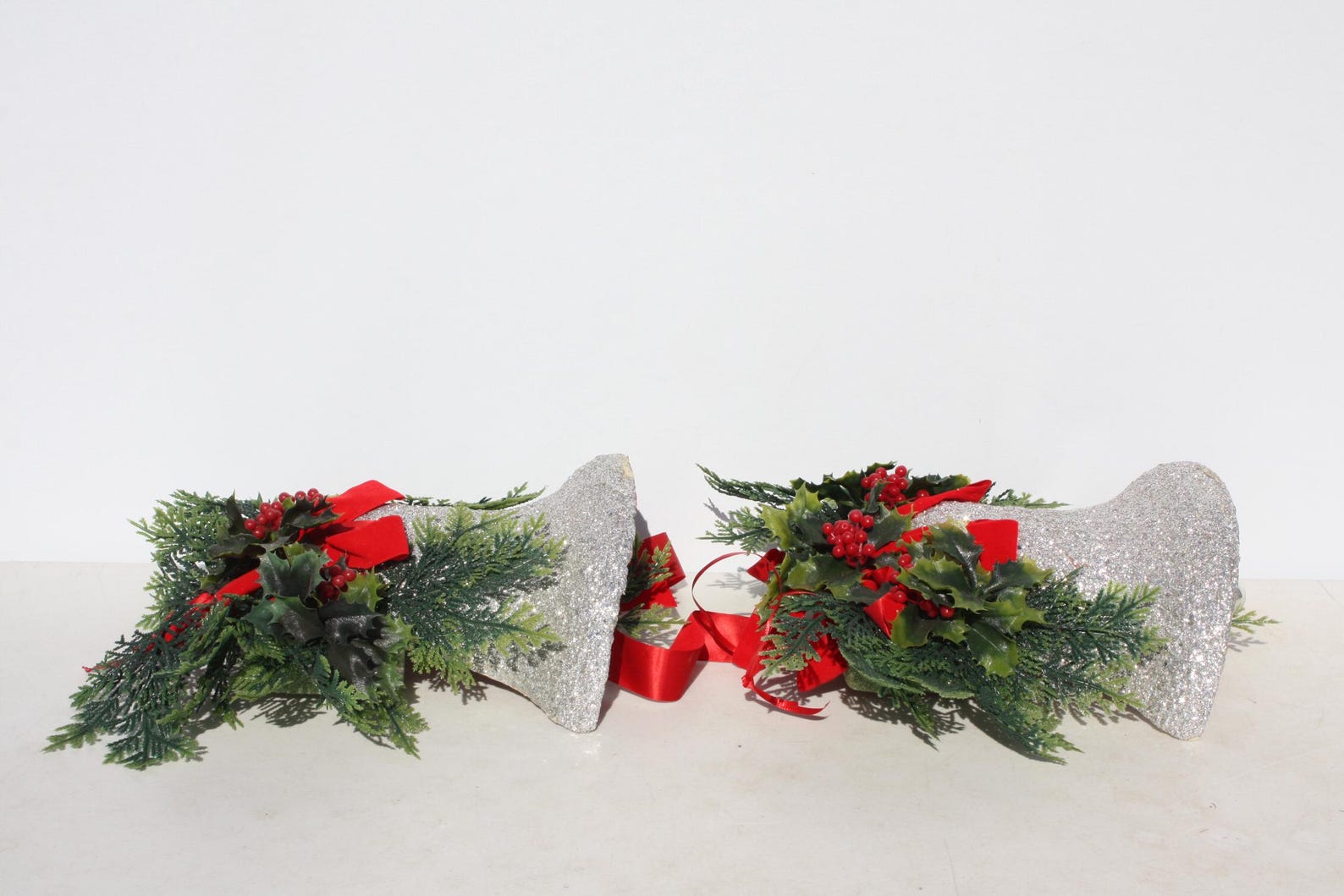 Vintage Christmas Bells Door Wall Decor Silver Glitter Paper Mache ...